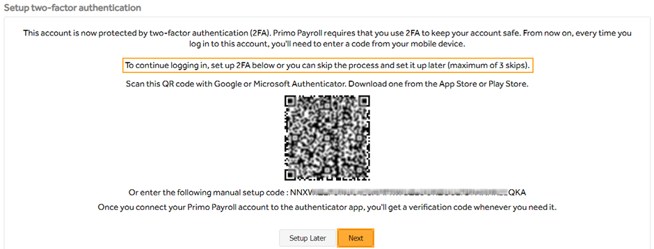 Two-Factor Authentication in Primo Payroll